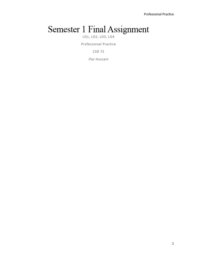 Semester 1 Final Assignment Professional Practice | PDF | Employment ...