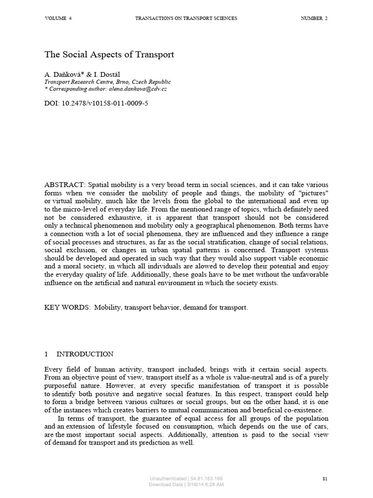 Social Impacts of Transport Mobility | PDF | Transport | Public Transport