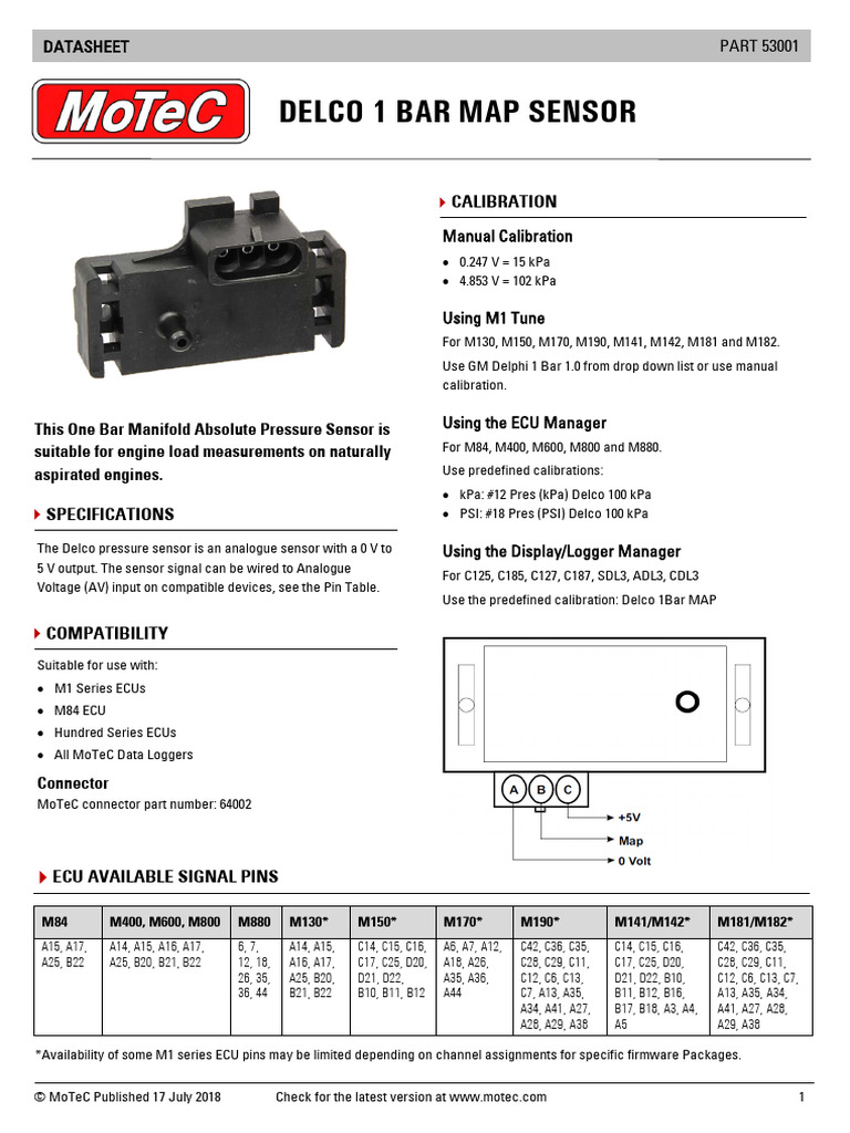 Delco 1 Bar MAP Sensor | PDF | Engineering | Internal Combustion Engine