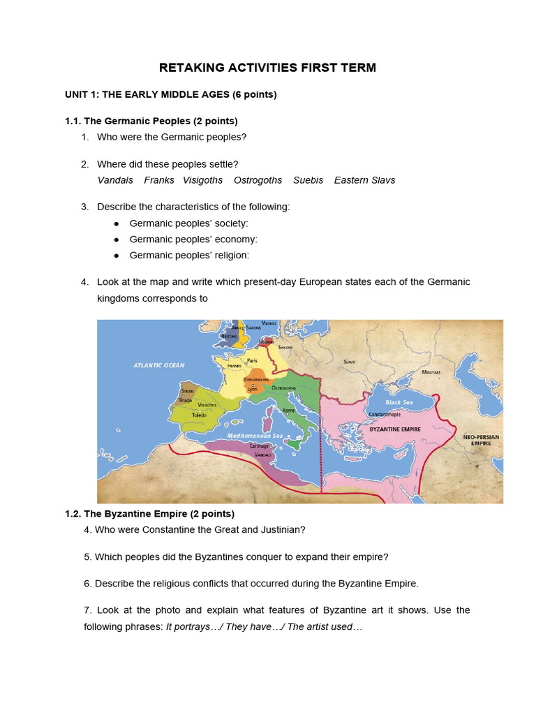 Retaking Activities History 2º ESO 1st Term | PDF | Byzantine Empire ...