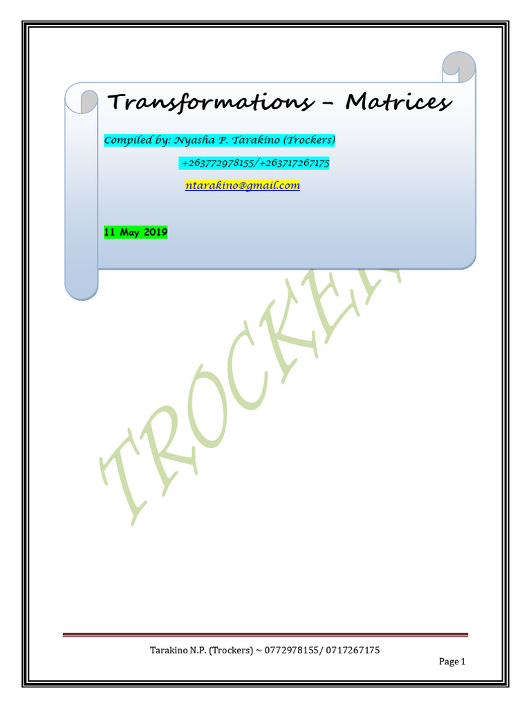 Transformations (Matrices) Notes by Trockers | PDF | Matrix ...