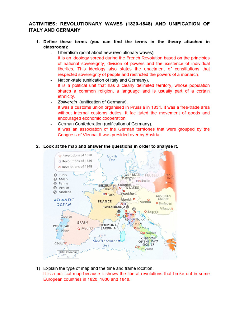 Activities - Revolutions 1820-1848 and Unification of Italy and Germany ...