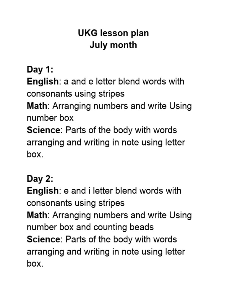 Lesson Plan July First Week | PDF