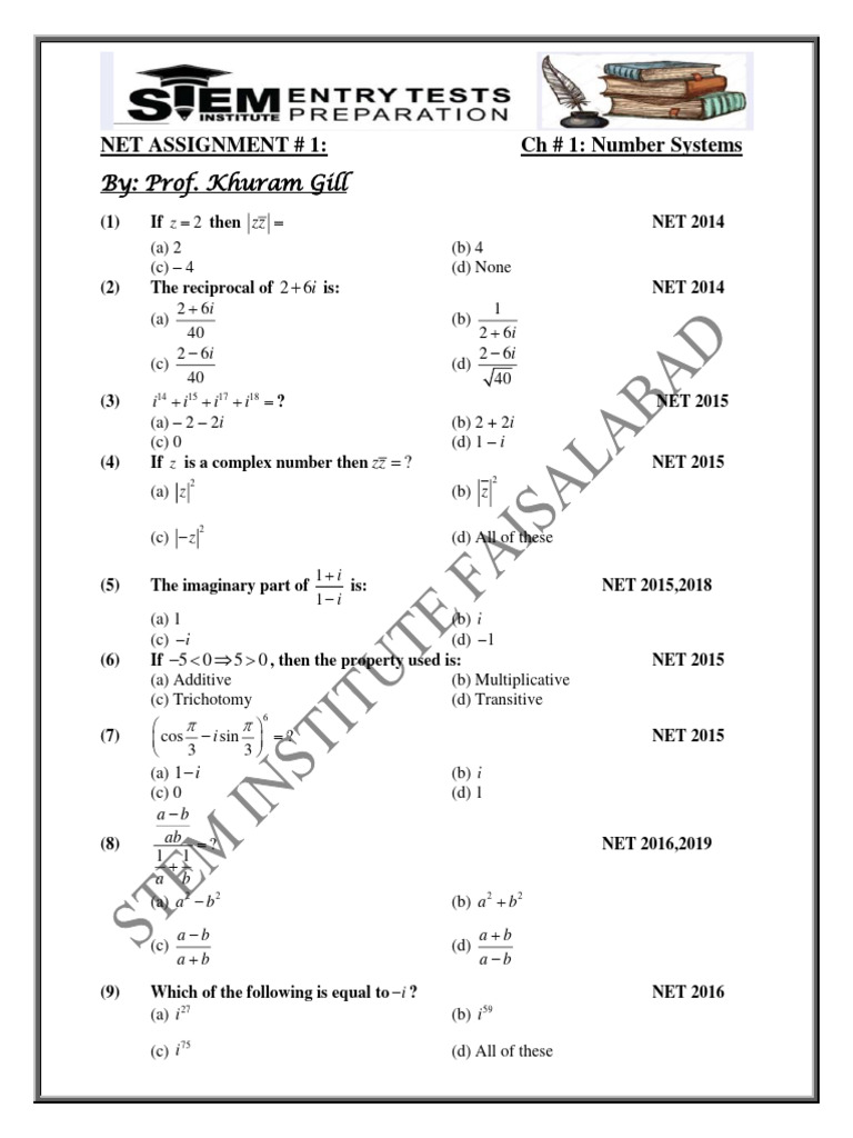 01 Net Assignment # 1 CH # 1 Book 1 | PDF | Complex Number | Mathematics