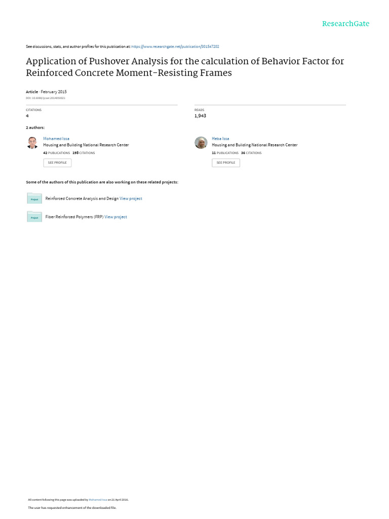 Application of Pushover Analysis For The Calculation of Behavior Factor ...