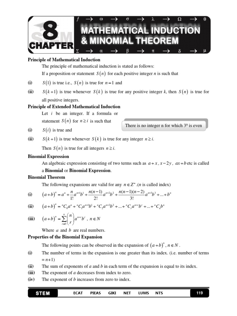 Ch 8 Mathematical Induction And Binomial Theorem 2 Pdf Theorem Complex Analysis