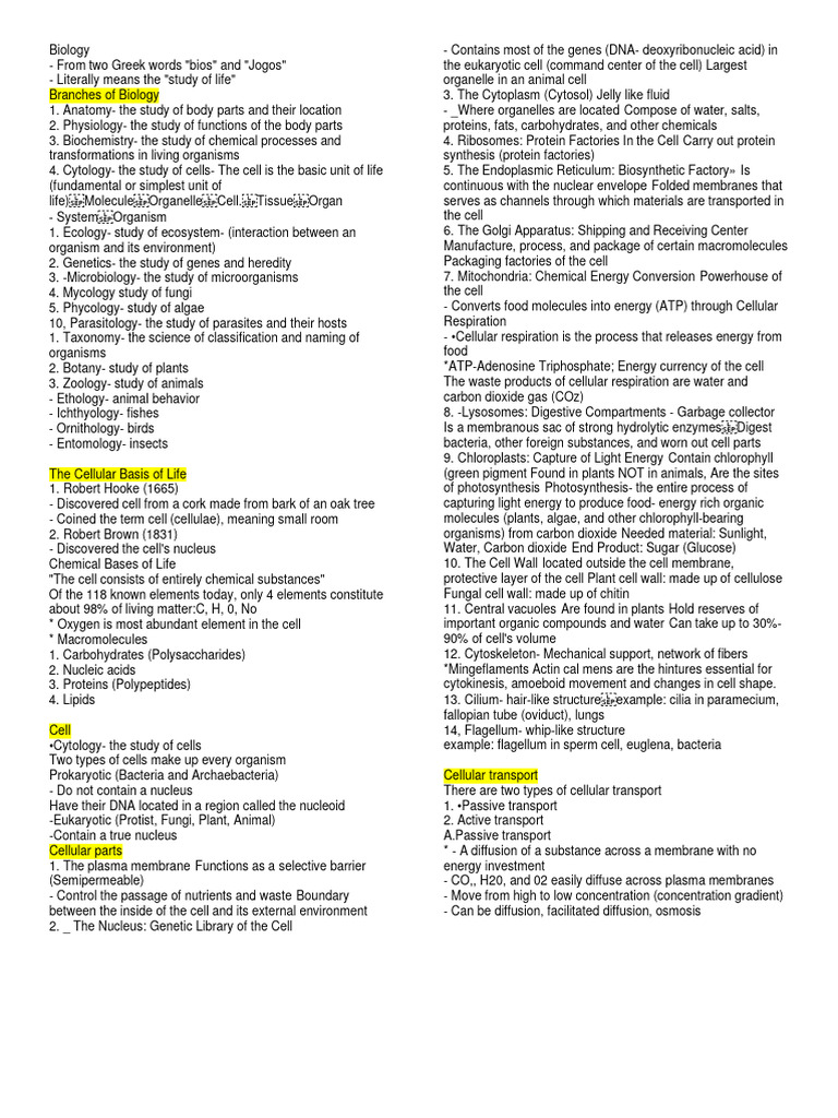 G10 Review Biology | PDF | Cell (Biology) | Human Body