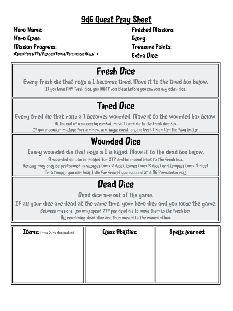 9d6 Quest Play Sheet | PDF
