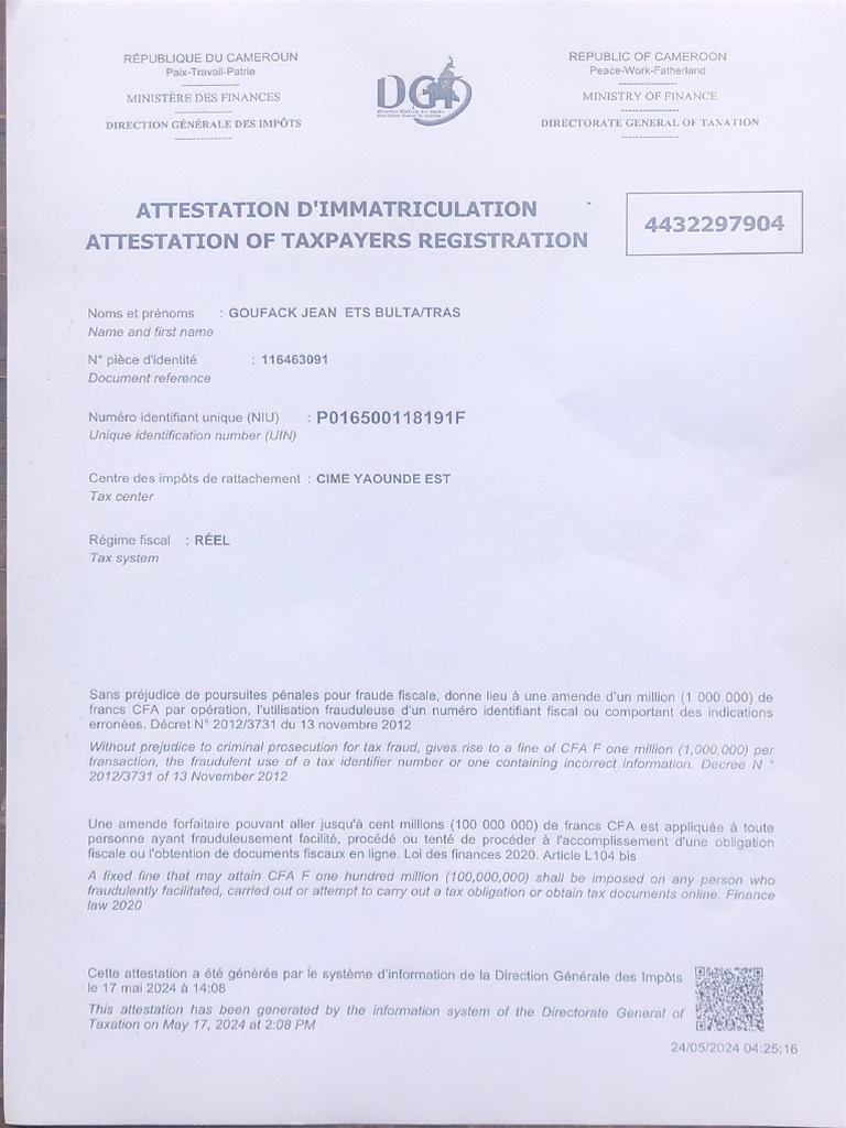 Attestation D'immatriculation | PDF