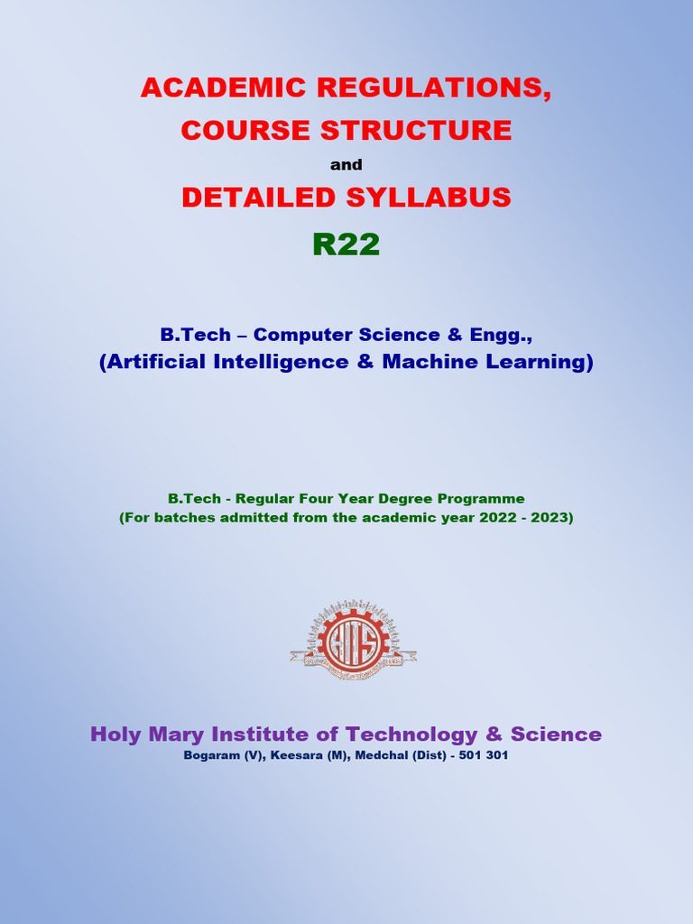 CSE (AI & ML) R22 Syllabus (I To II Years) | PDF | University And College Admission | Academic Term