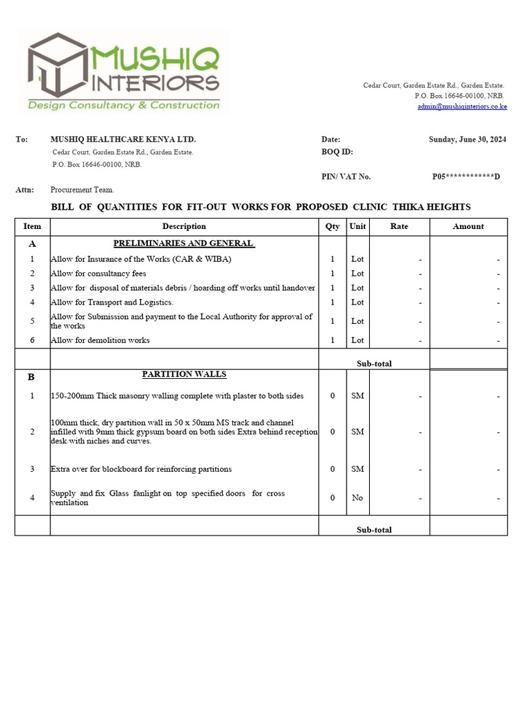 Mushiq Healthcare Blank Boq | PDF | Door | Cabinetry