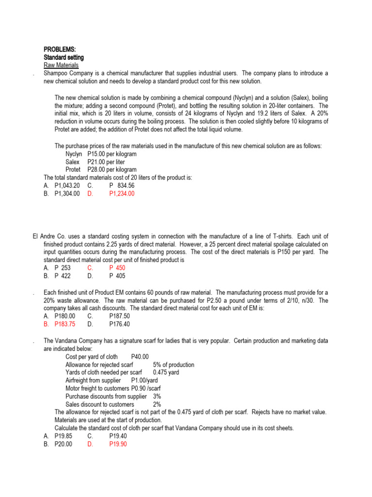PROBLEMS - Standard Costing | PDF | Chemical Substances | Cost
