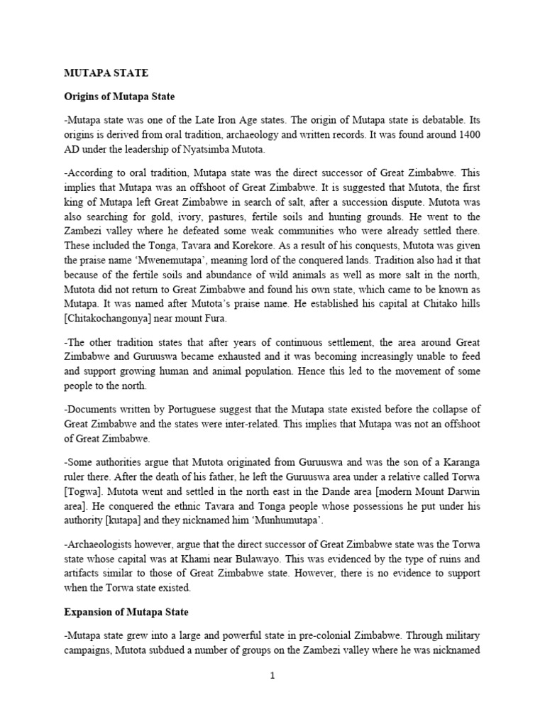 MUTAPA - STATE Simple Notes by Ian Mbereko | PDF