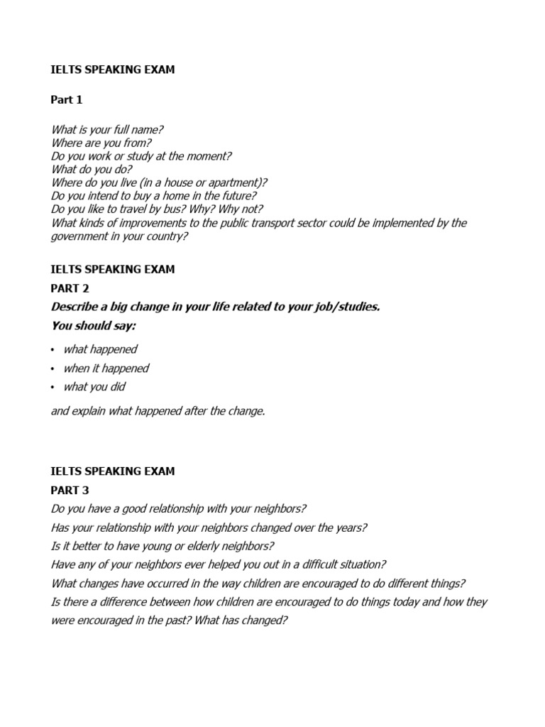 Comprehensive IELTS Speaking Exam Guide | PDF | International English ...