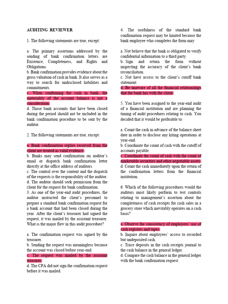 Auditing Reviewer | PDF | Securities (Finance) | Audit