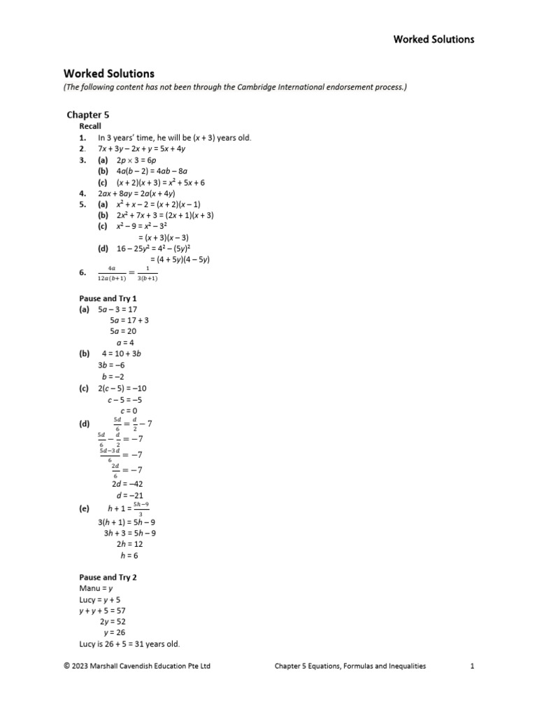 Chapter 05 Worked Solutions | PDF | Inequality (Mathematics) | Mathematical Objects