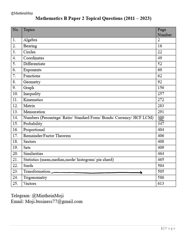 Mathematics B Paper 2 Topics 2011-2023 | PDF | Mathematics ...