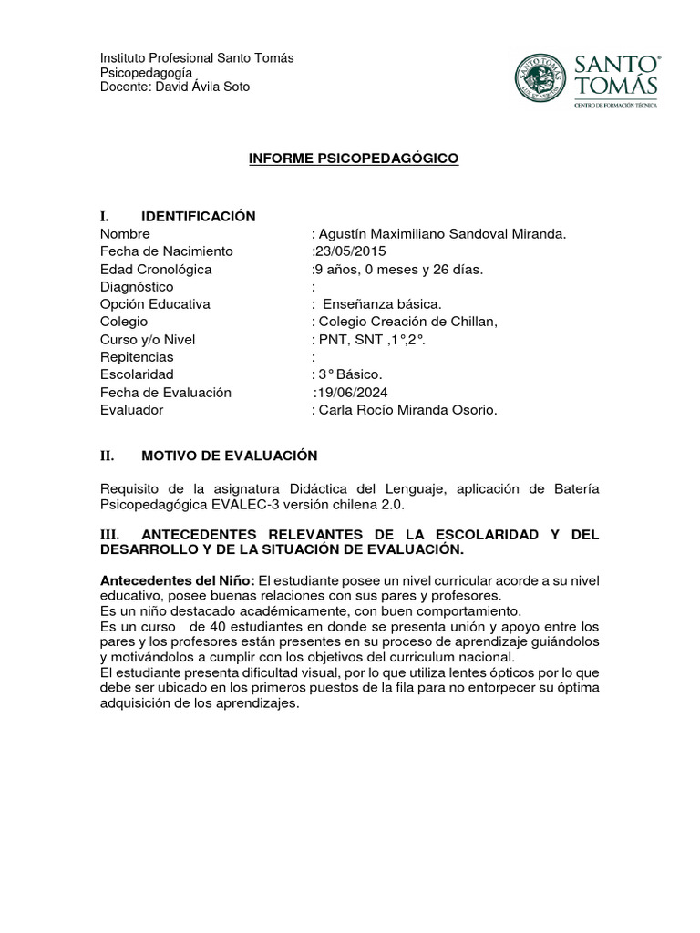 Informe Psicopedagogico Didactica Del Lenguaje | PDF | Maestros | Plan de estudios