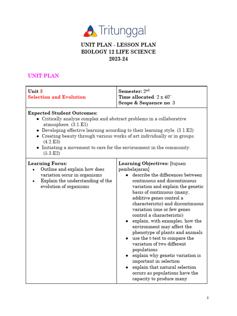 Biology 12 Evolution Unit Plan | PDF | Evolution | Natural Selection