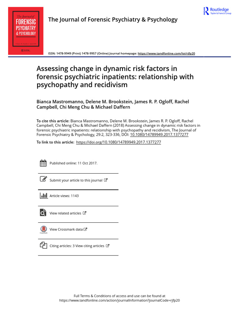 Assessing Change in Dynamic Risk Factors in Forensic Psychiatric Inpatients Relationship With ...
