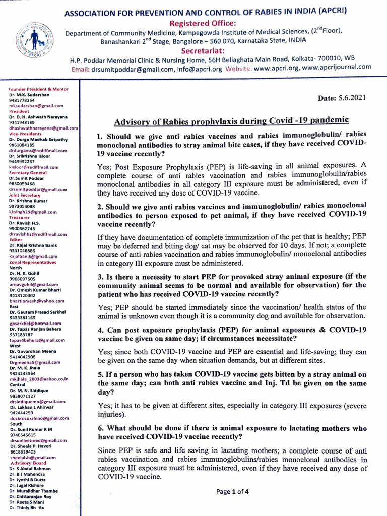 Advisory of Rabies Prophylaxis During COVID-19 Pandemic | PDF | Rabies ...