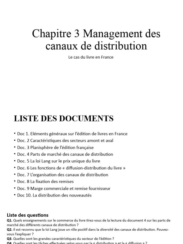Chapitre 3 Management Des Canaux de Distribution Etude de Cas 1 | PDF | Édition | Vente de livres