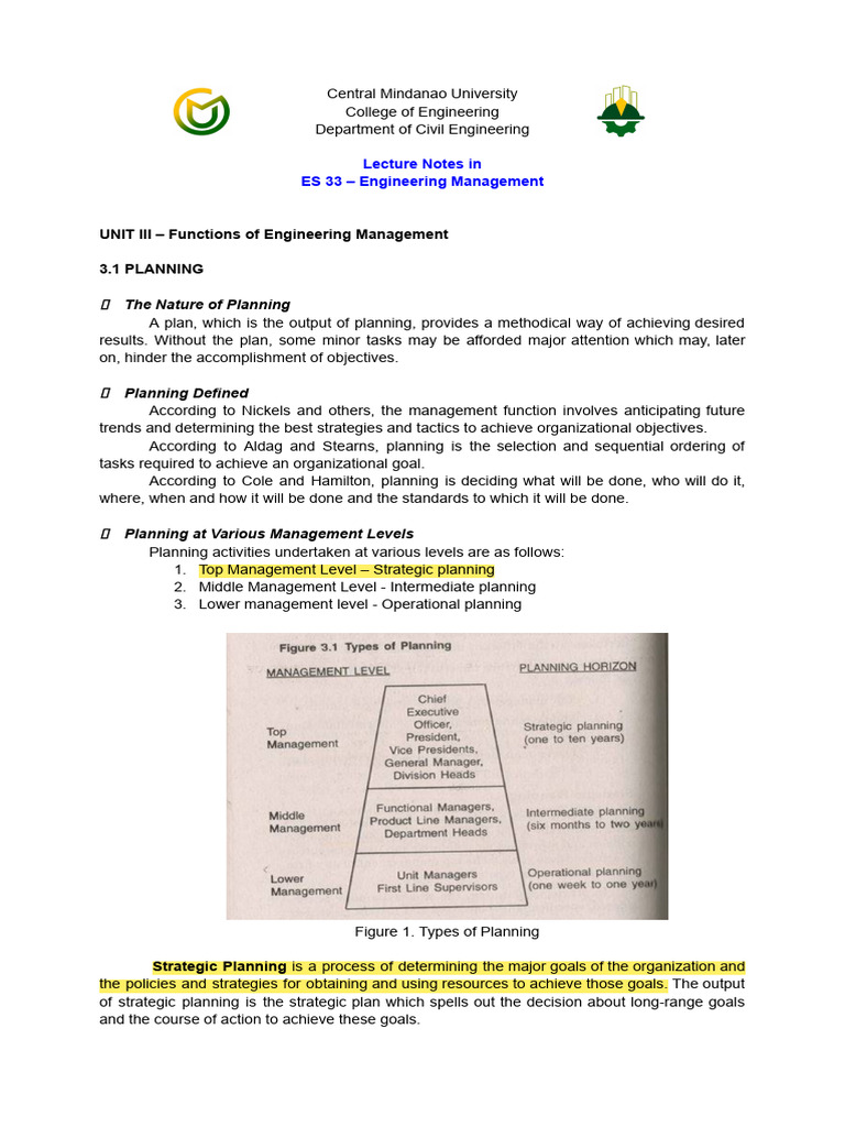UNIT III. Functions of Engineering Management | PDF | Leadership ...