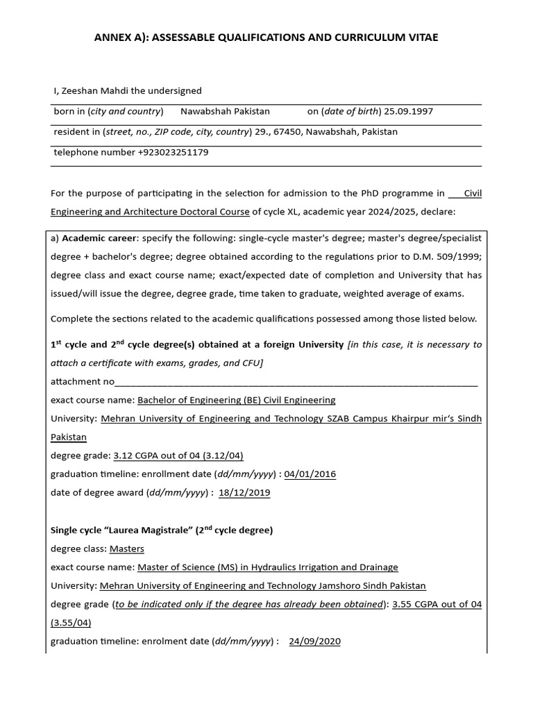 Annex A EN | PDF | Academic Degree | Master Of Science