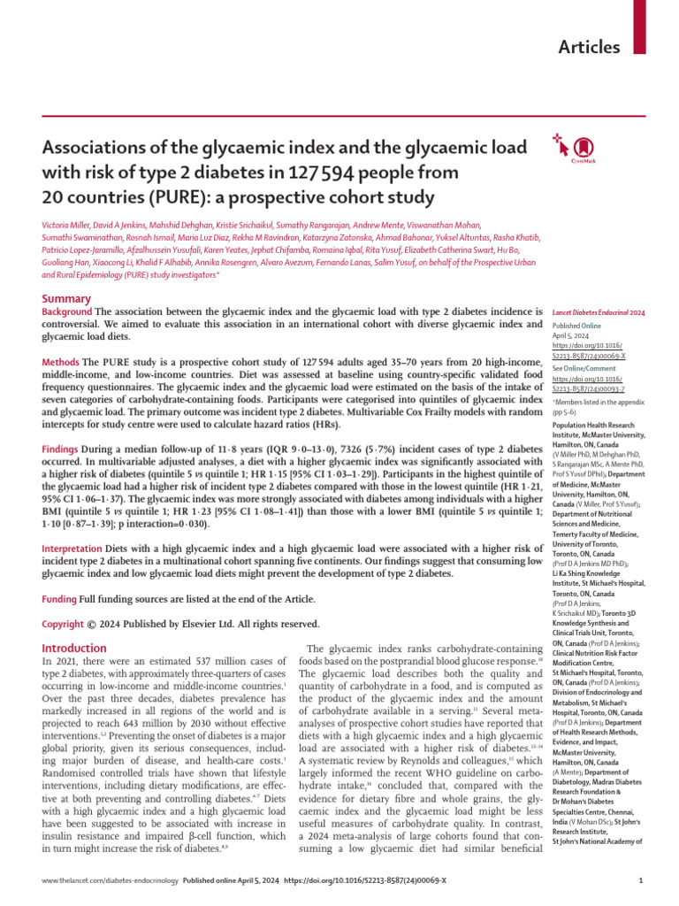 Associations of the glycaemic index and the glycaemic load with risk of ...