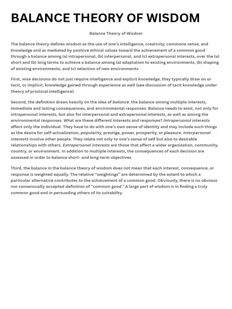 Balance Theory of Wisdom | PDF
