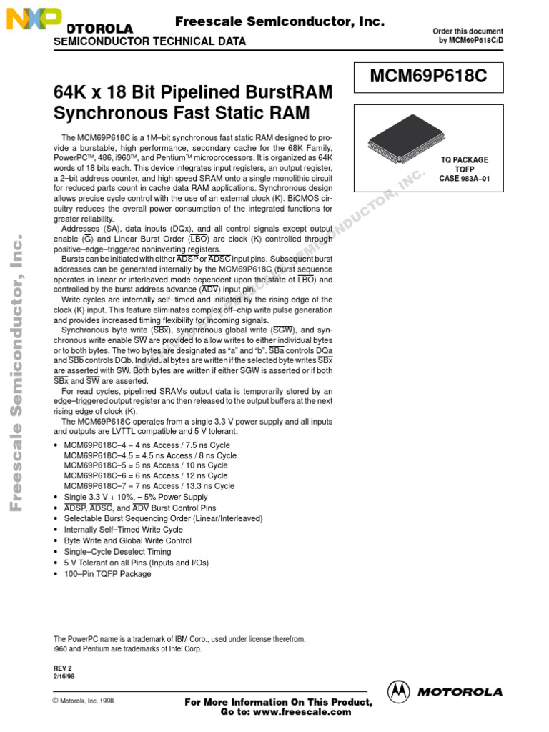 NXP Sync Pipelined Burst SRAM | PDF | Random Access Memory | Computer ...