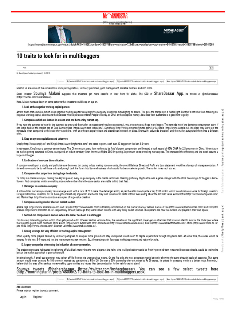 10 Traits To Look For in Multibaggers - Articles - Morningstar India ...