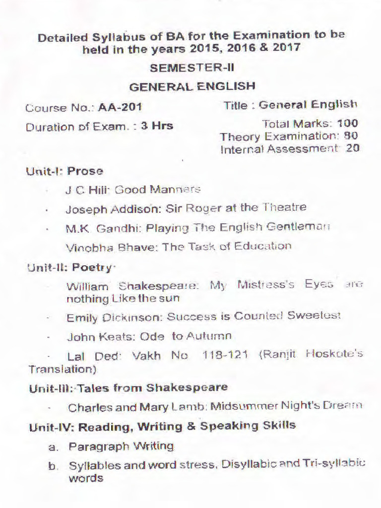 BA 2nd Semester Syllabus | PDF
