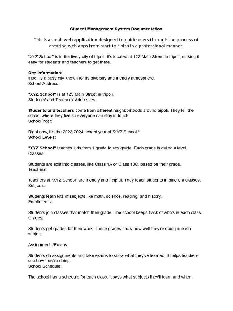 Student Management System Documentation | PDF | Teachers | Educational Stages