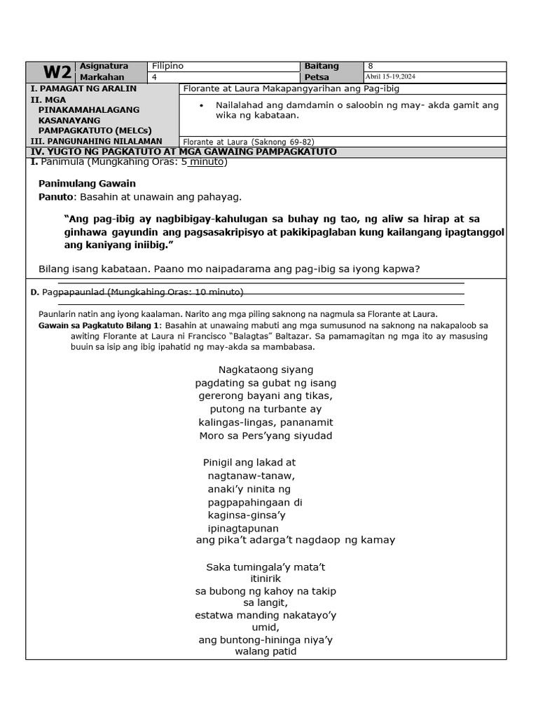 Q4 Filipino 8 Week 2 | PDF