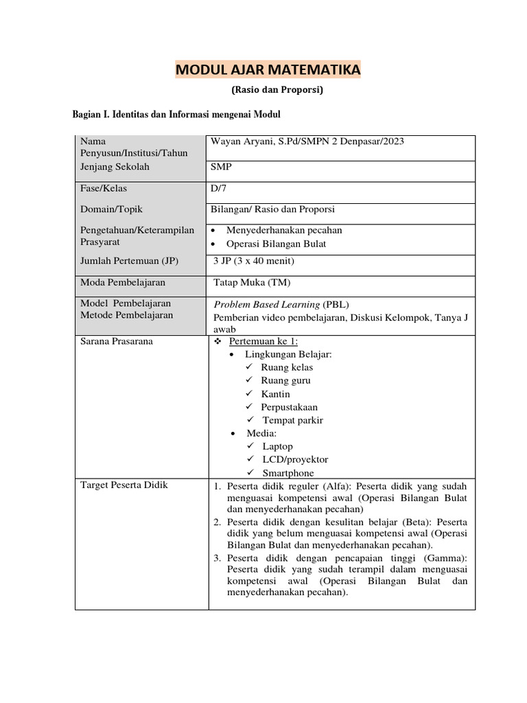 Modul Ajar Konsep Rasio - Proporsi | PDF | Karier & Perkembangan | Seni