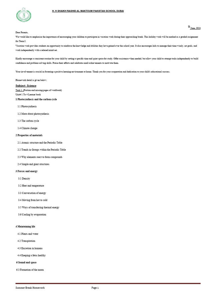 Summer Homework Guide for Science Students | PDF | Stoma | Nature