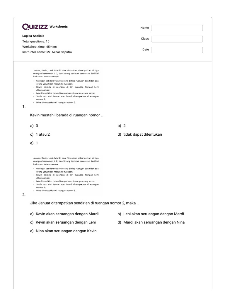 Logika Analisis - Quizizz | PDF