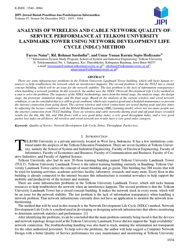 Analysis of Wireless and Cable Network Quality-Of - Service Performance at Telkom University ...