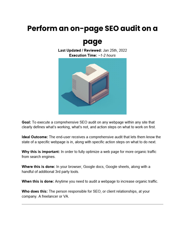 SOP 002 - Perform An On-Page SEO Audit On A Page | PDF | Search Engine Optimization | Tag (Metadata)