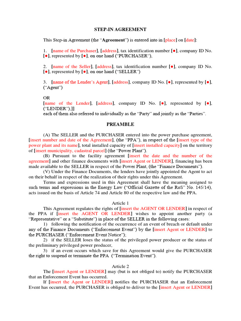 Step-In Agreement for Power Purchase | PDF | Arbitration | Mail