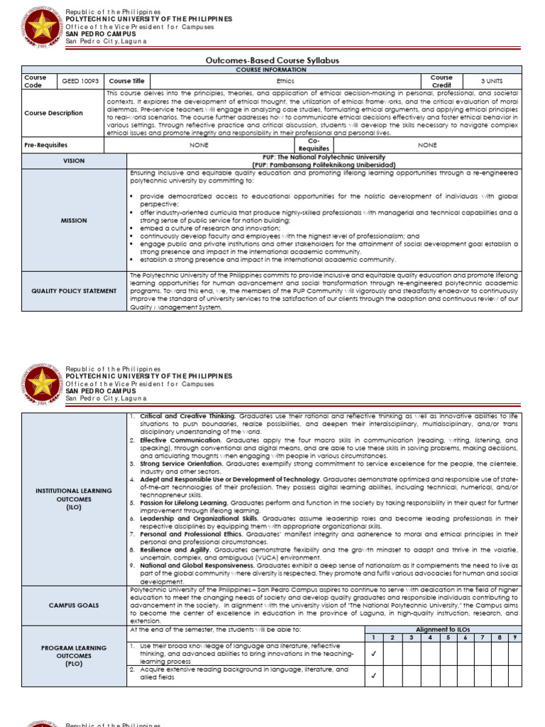 Syllabus Ethics | PDF | Educational Assessment | Morality