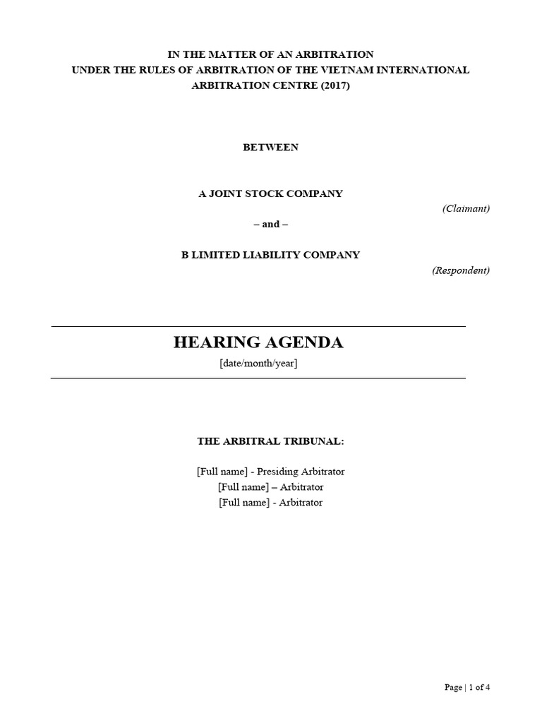 Hearing Agenda Template | PDF | Arbitral Tribunal | Justice