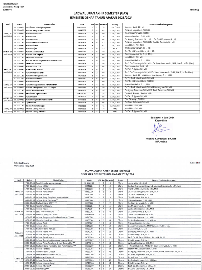 Jadwal Uas Genap 2023-2024 Rev | PDF