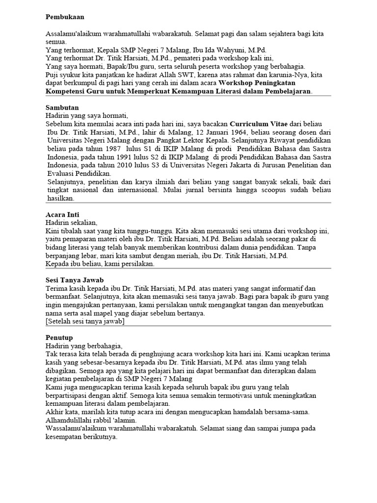 CONTOH Naskah MC | PDF