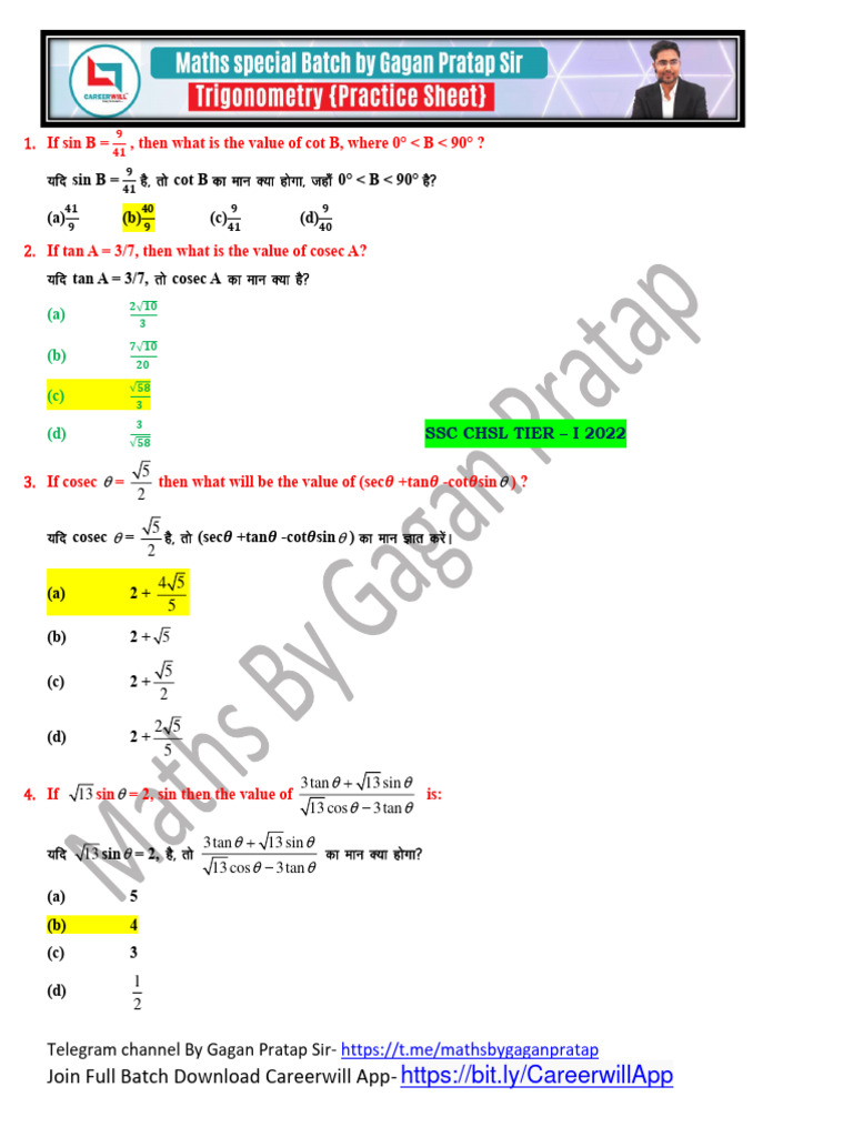Trigonometry (Practice Sheet) - Crwill | PDF | Trigonometry | Euclidean ...