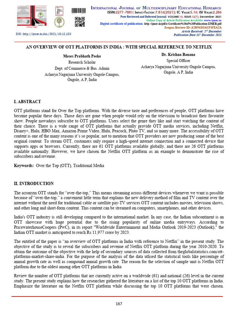 Overview of India's OTT Platforms 2021 | PDF | Streaming Media | Multimedia