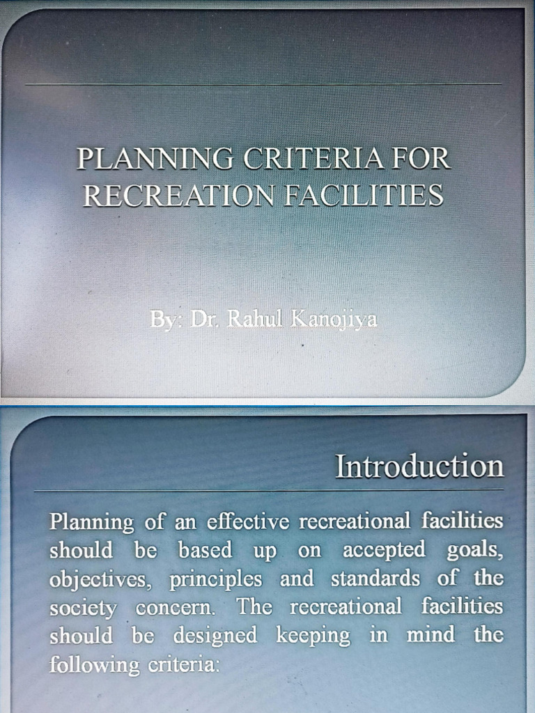 Planning Criteria For Recreational Facilities Pdf