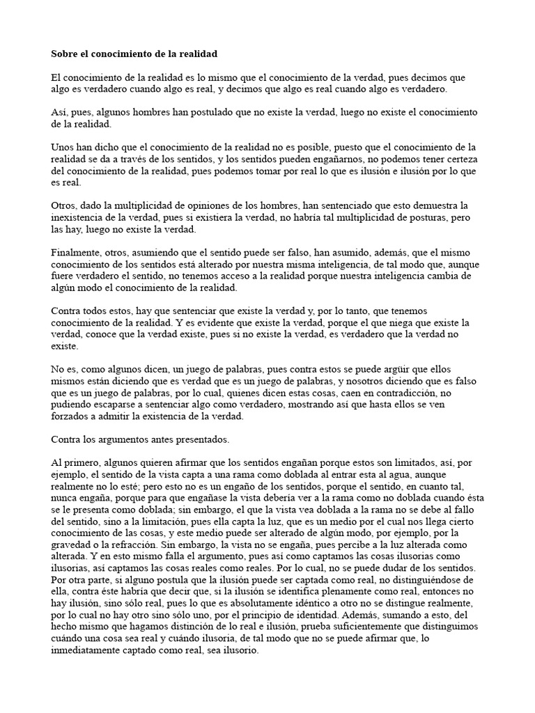Sobre El Conocimiento De La Realidad Gnoseología Pdf Verdad