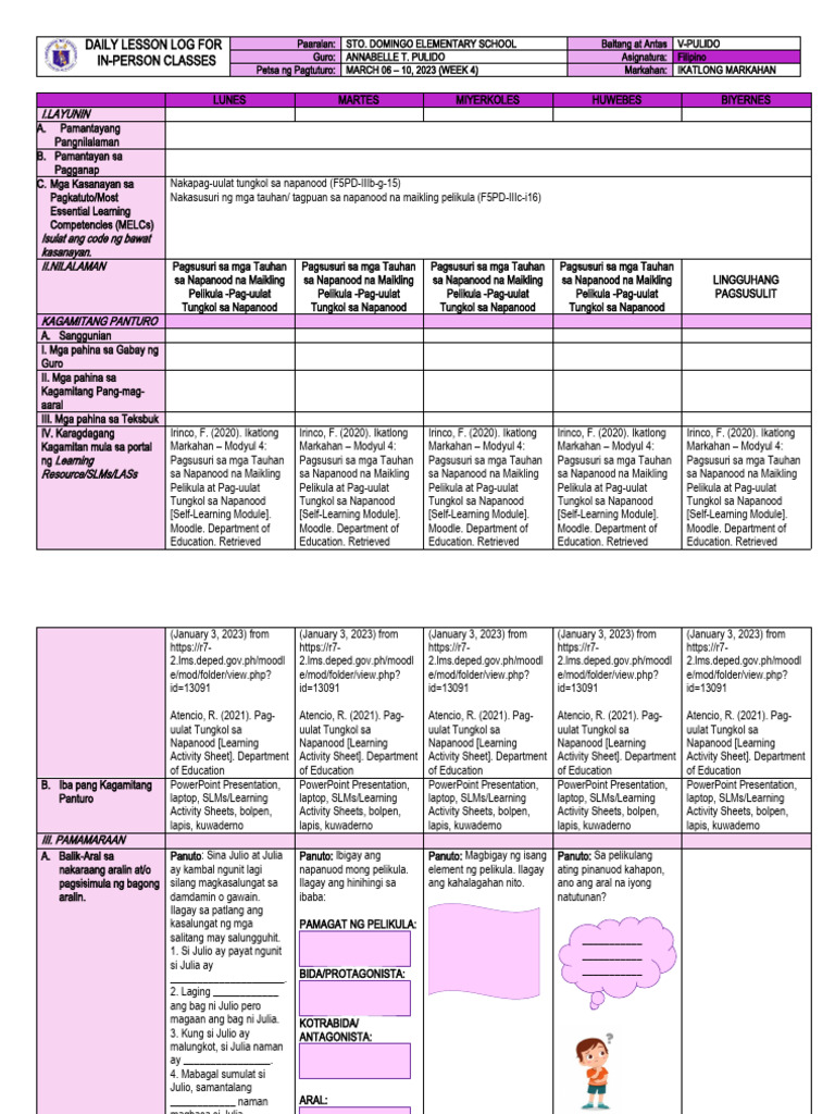 G5 Q3W4 DLL FILIPINO MELCs | PDF